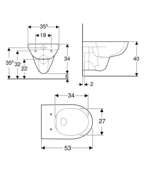 Geberit Selnova 355 x 530mm Wall Hung Round Rimfree WC Pan - 501.045.00.7.