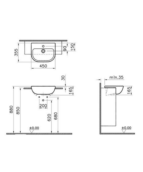 VitrA S20 Semi-Recessed 45cm Basin